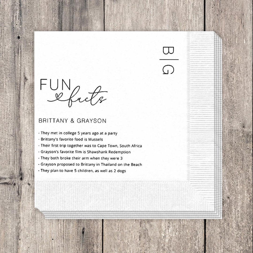 Fun Facts Napkins, Personalized Wedding Cocktail Napkins, Personalized ...