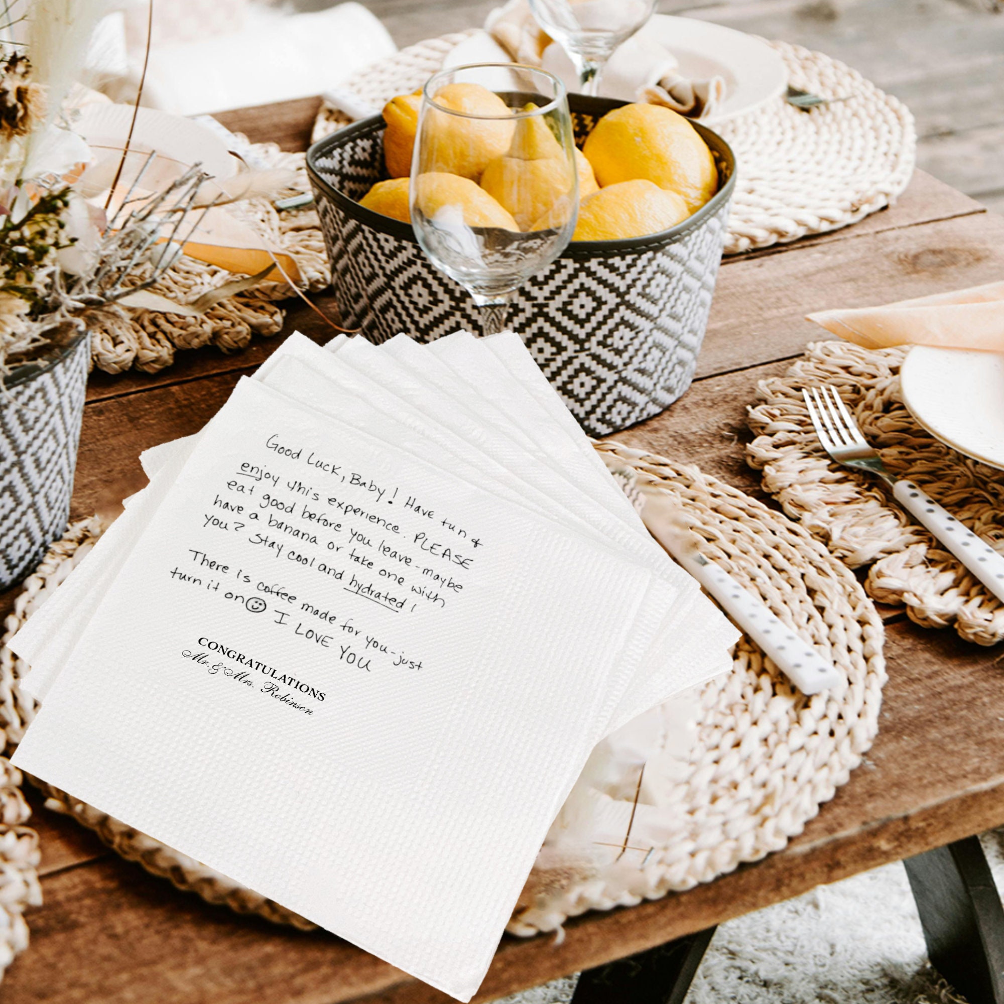 Custom Love Note Paper Napkins, Cocktail Napkins With Custom Name and ...