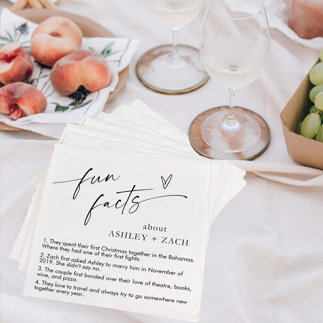 Custom Fun Facts Napkins, Wedding Napkins, Personalized Napkins ...