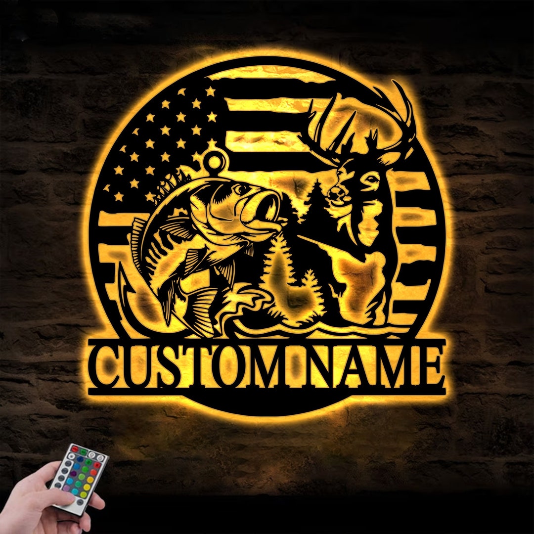 Custom Hunter Name Sign With Led Light, Custom Fishing and Hunting ...