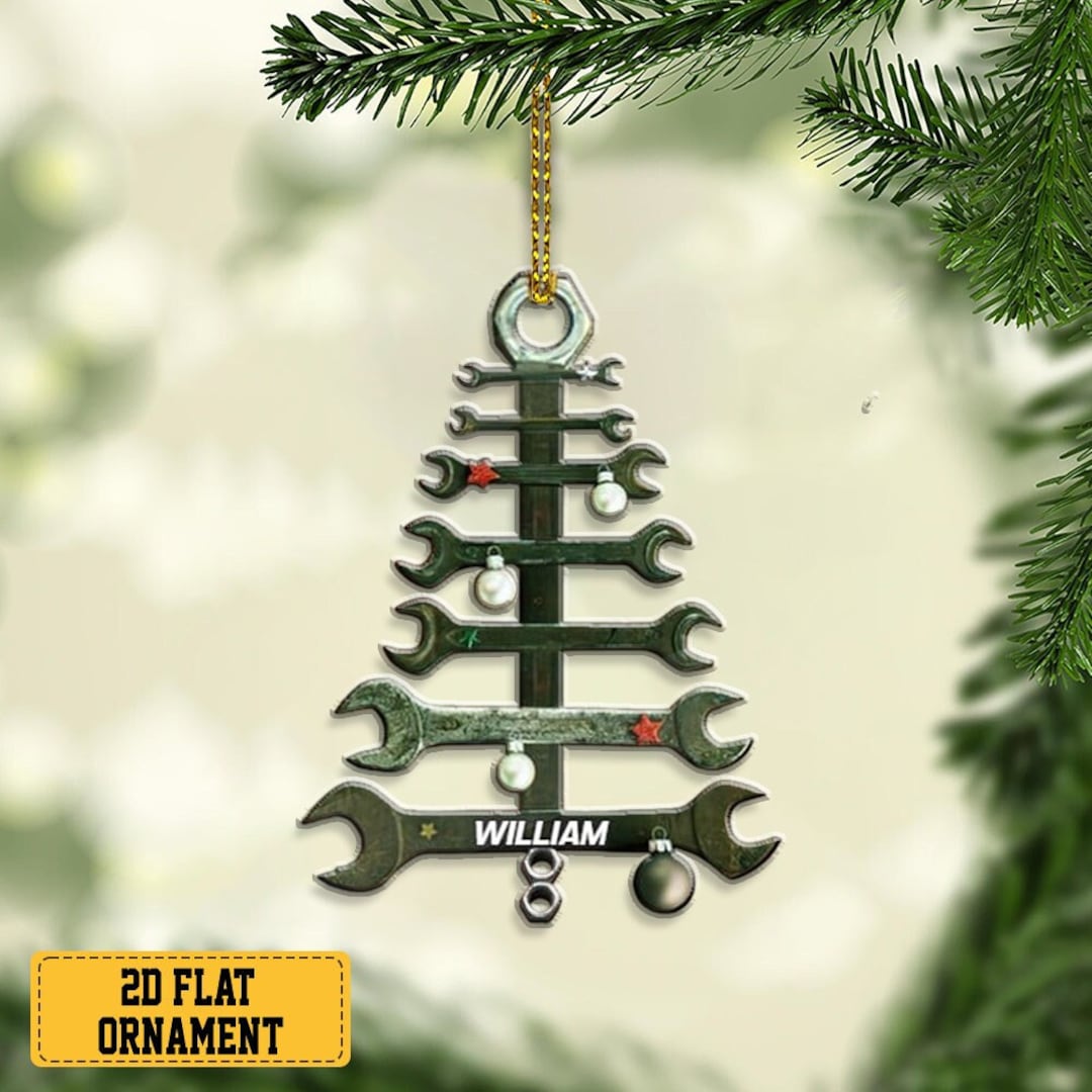 Personalized Wrench Tree Shape Acrylic Ornament for Mechanic, Custom ...