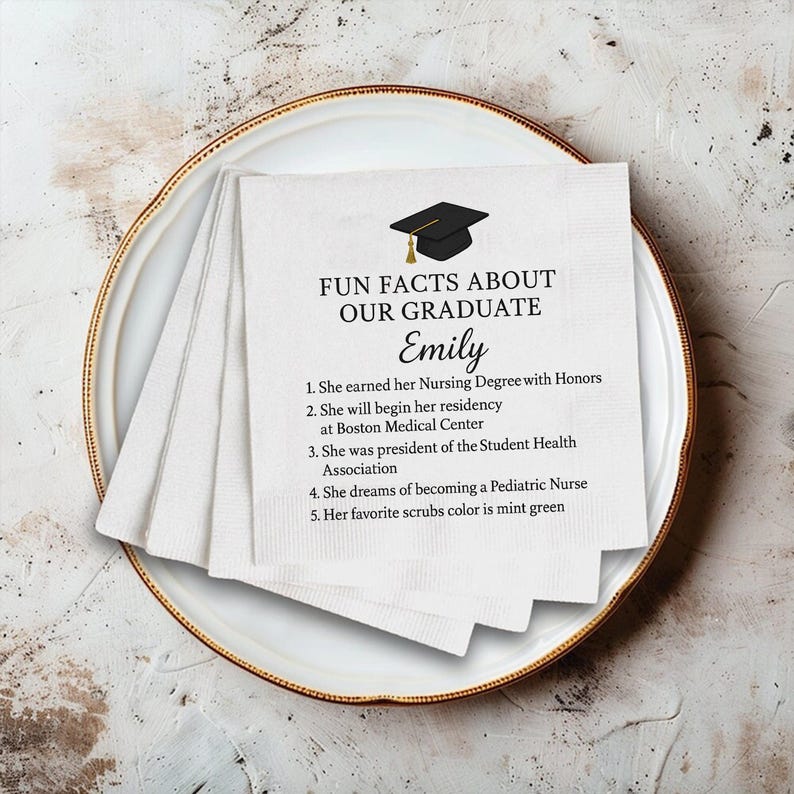 Custom Fun Facts Graduation Napkins for Grad Party Decor, Beverage ...