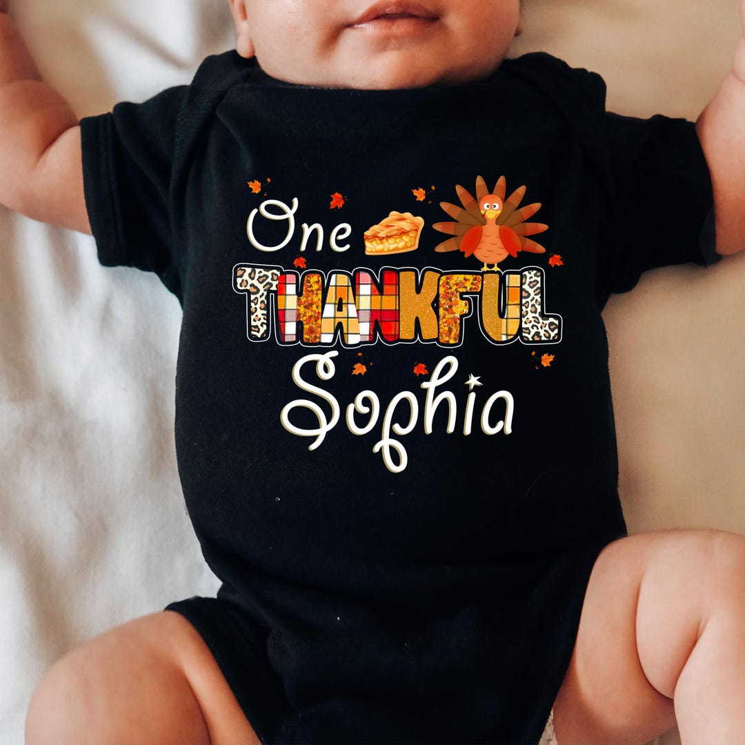 Custom One Thankful Baby Onesie and Name, Fall Leaves Autumn Baby ...