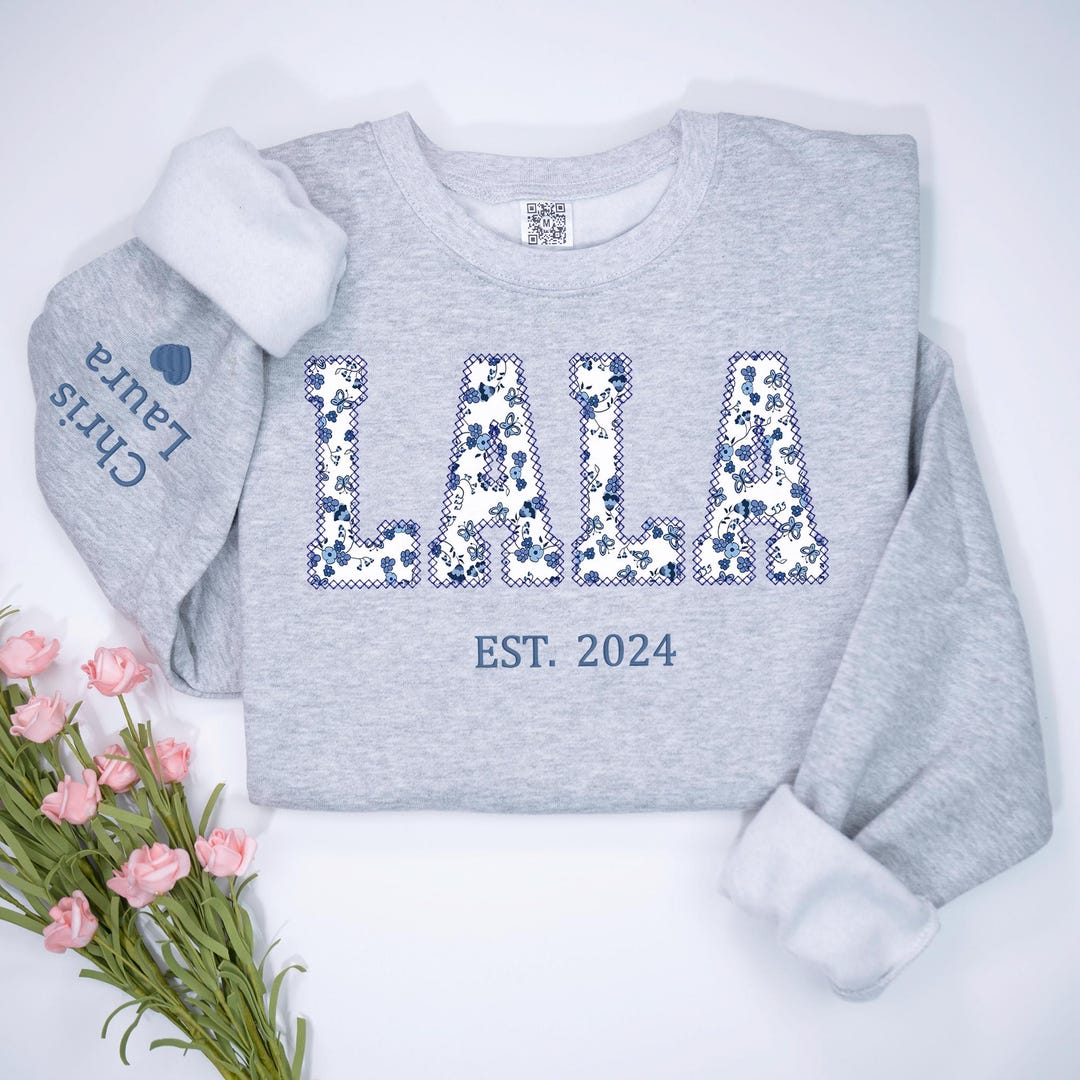 Personalized Lala Floral Applique Embroidered Sweatshirt, Custom Lala ...
