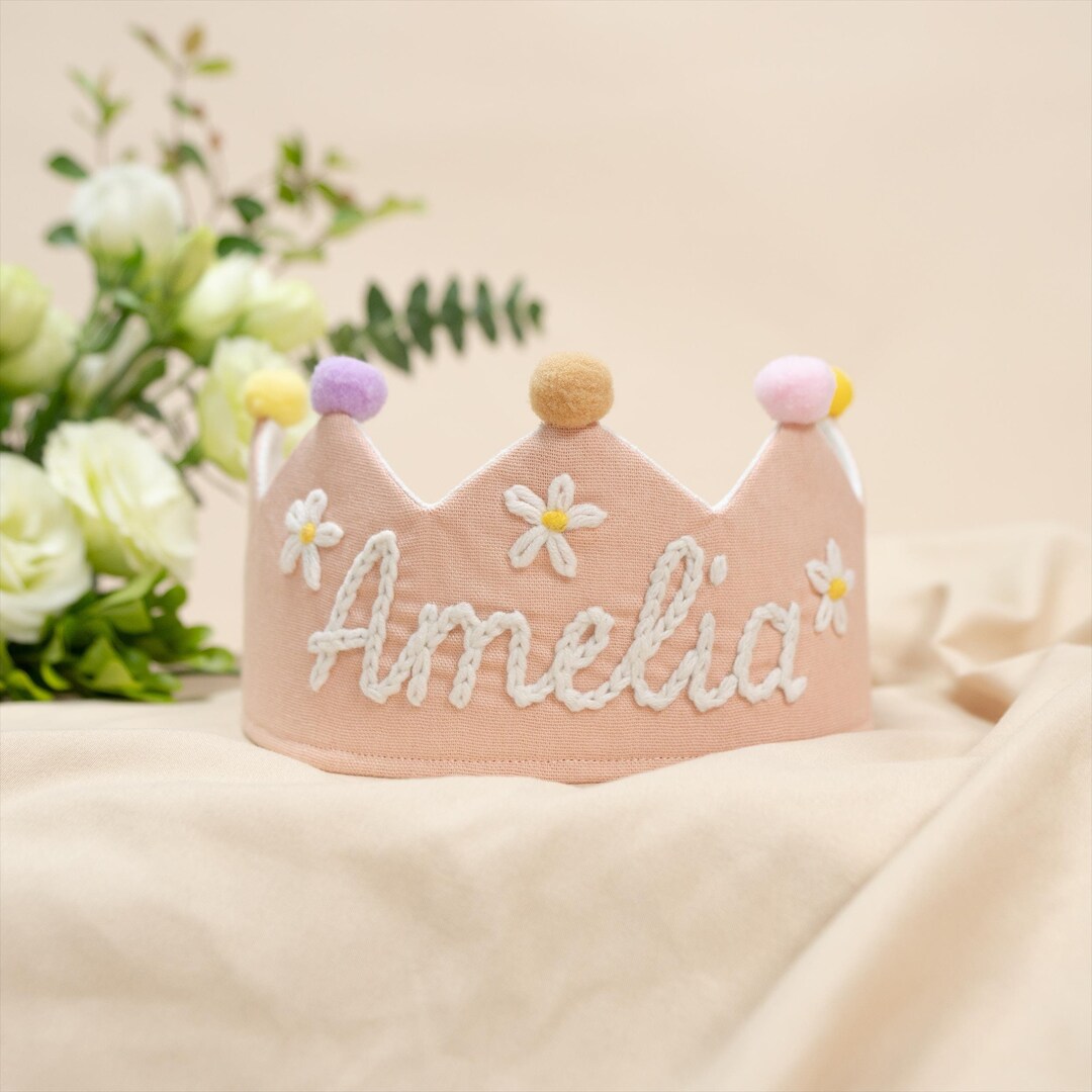 Personalized Hand Embroidered Baby Birthday Crown, Baby Birthday Hat ...