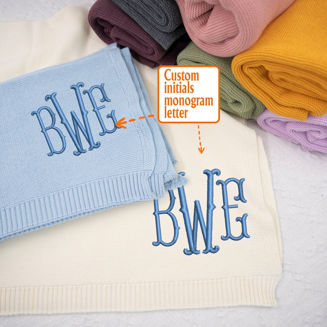 Personalized Initials Monogram Embroidery Baby Blankets, Custom ...