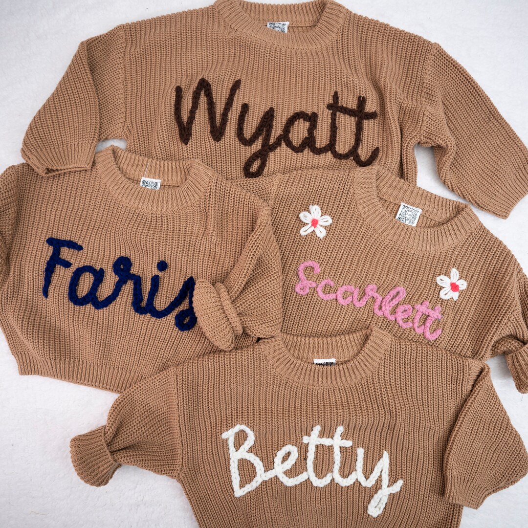 Custom Hand Embroidered Name Baby Sweater, Birthday Gift for Baby, Baby ...