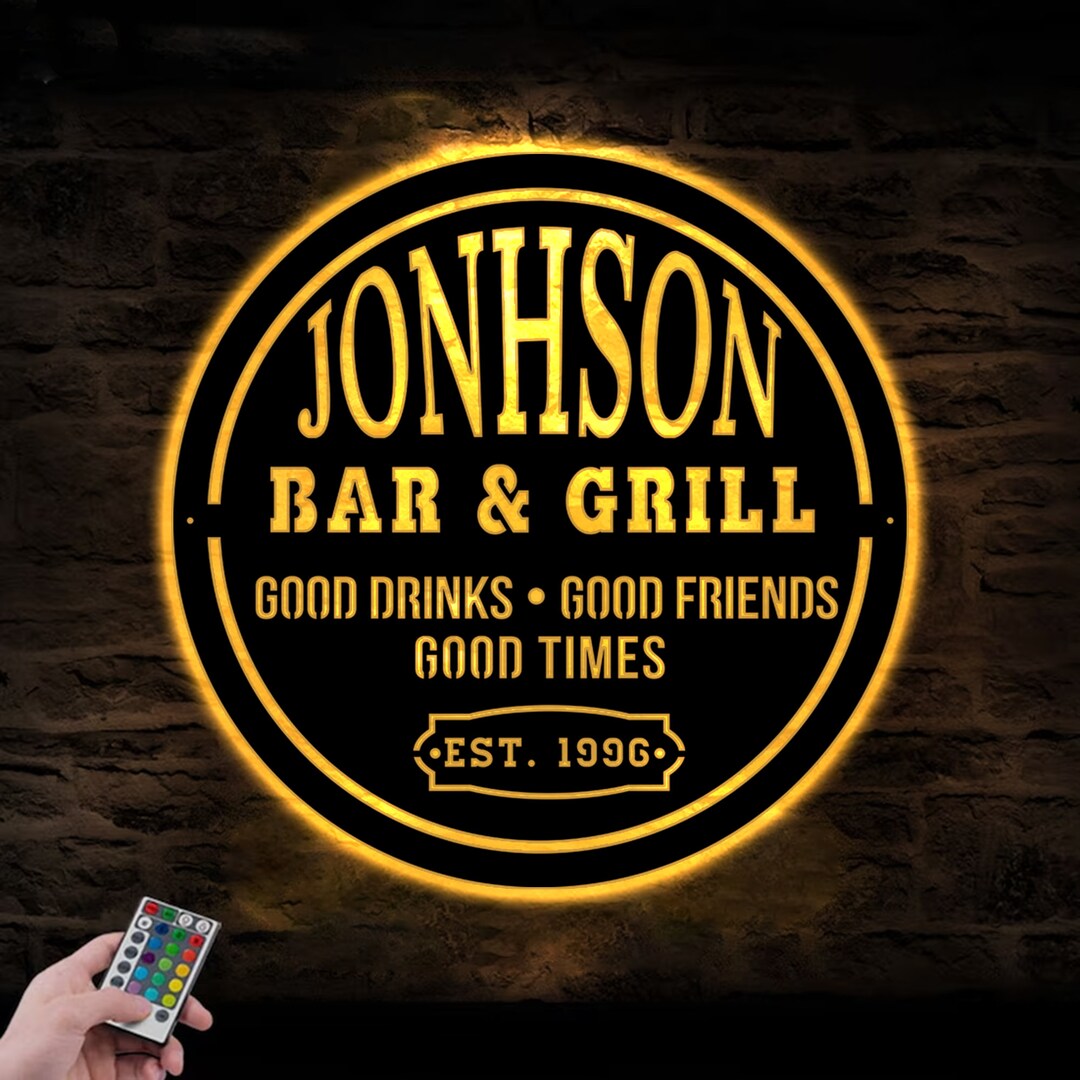 Personalized Papa's Bar and Grill Metal Wall Art With Led Lights ...