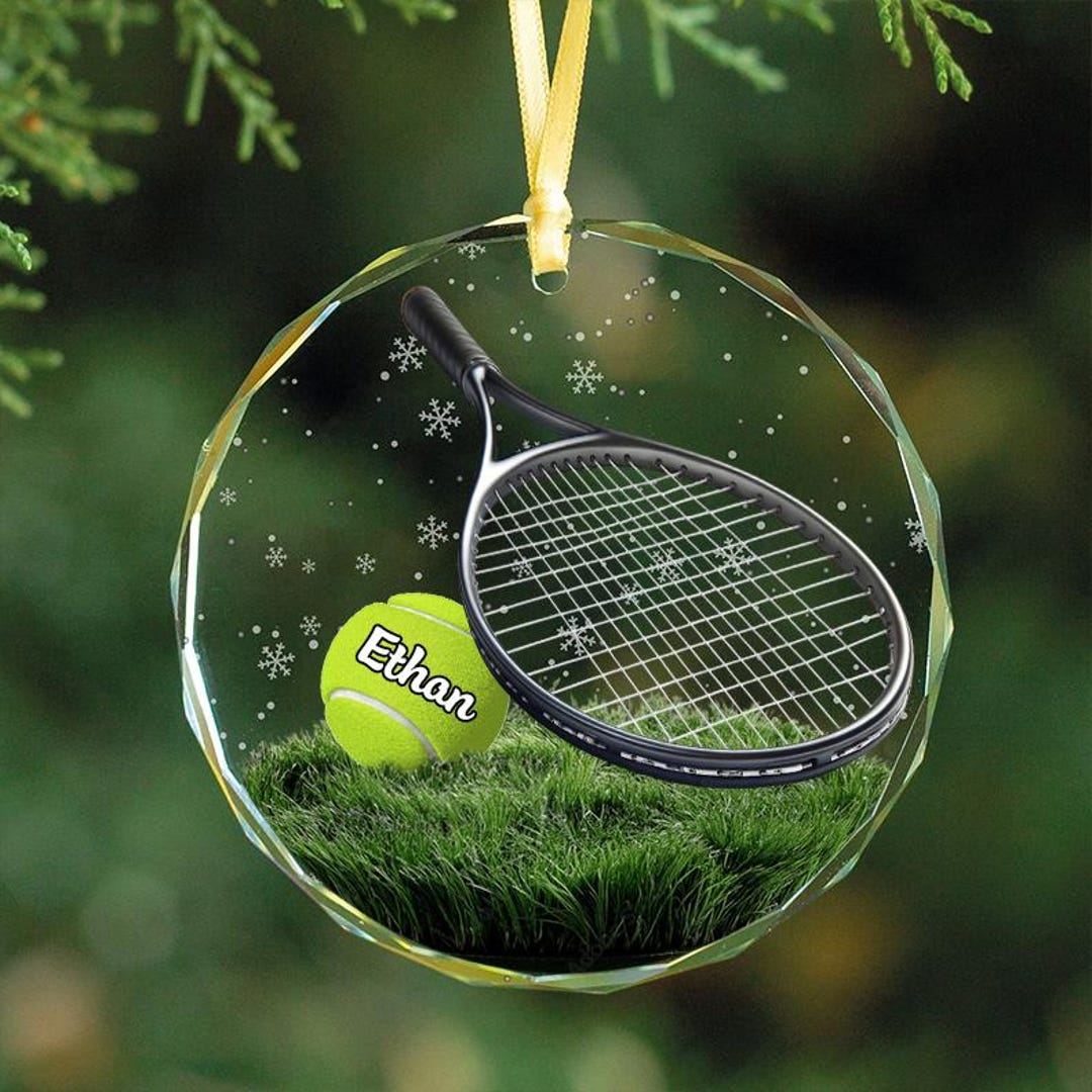 Custom 2D Flat Tenis Christmas Glass Ornament, Personalized Name ...
