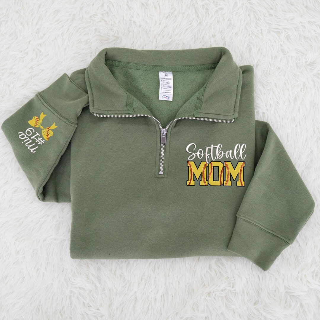 Personalized Embroidered Softball Mom Quarter Zip Sweatshirt, Softball ...