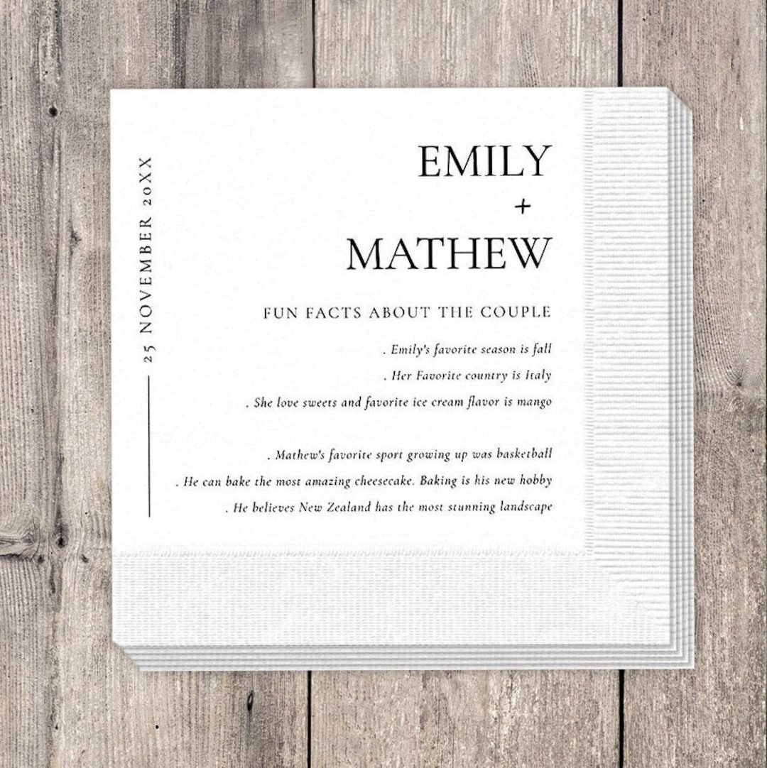 Personalized Fun Fact Trivia Napkins for Weddings, Perfect for the ...
