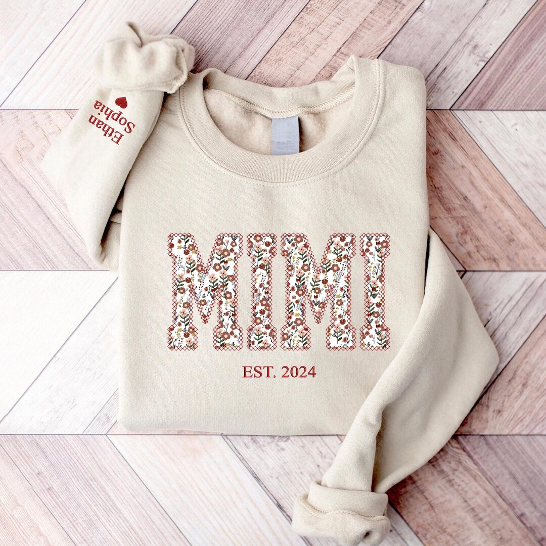 Custom Mimi Floral Applique Embroidered Sweatshirt, Personalized Mimi ...