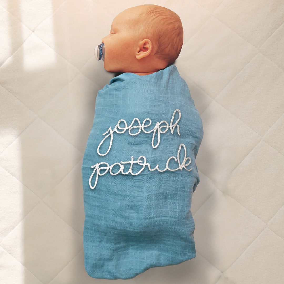 Personalized Hand Lettered Embroidered Baby Swaddle Receiving Blanket ...