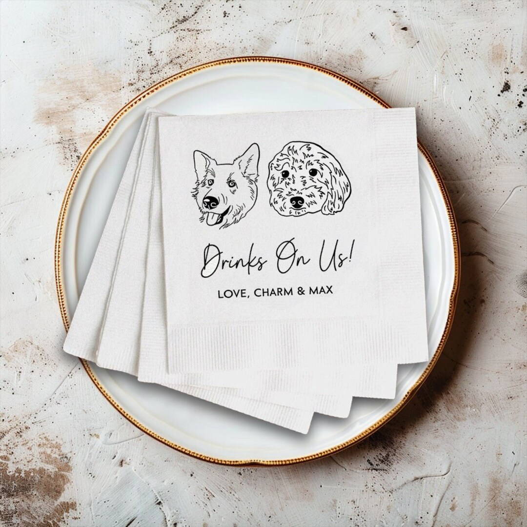 Personalized Line Art Custom Photo Dog Cat Napkins, Engagement Party ...