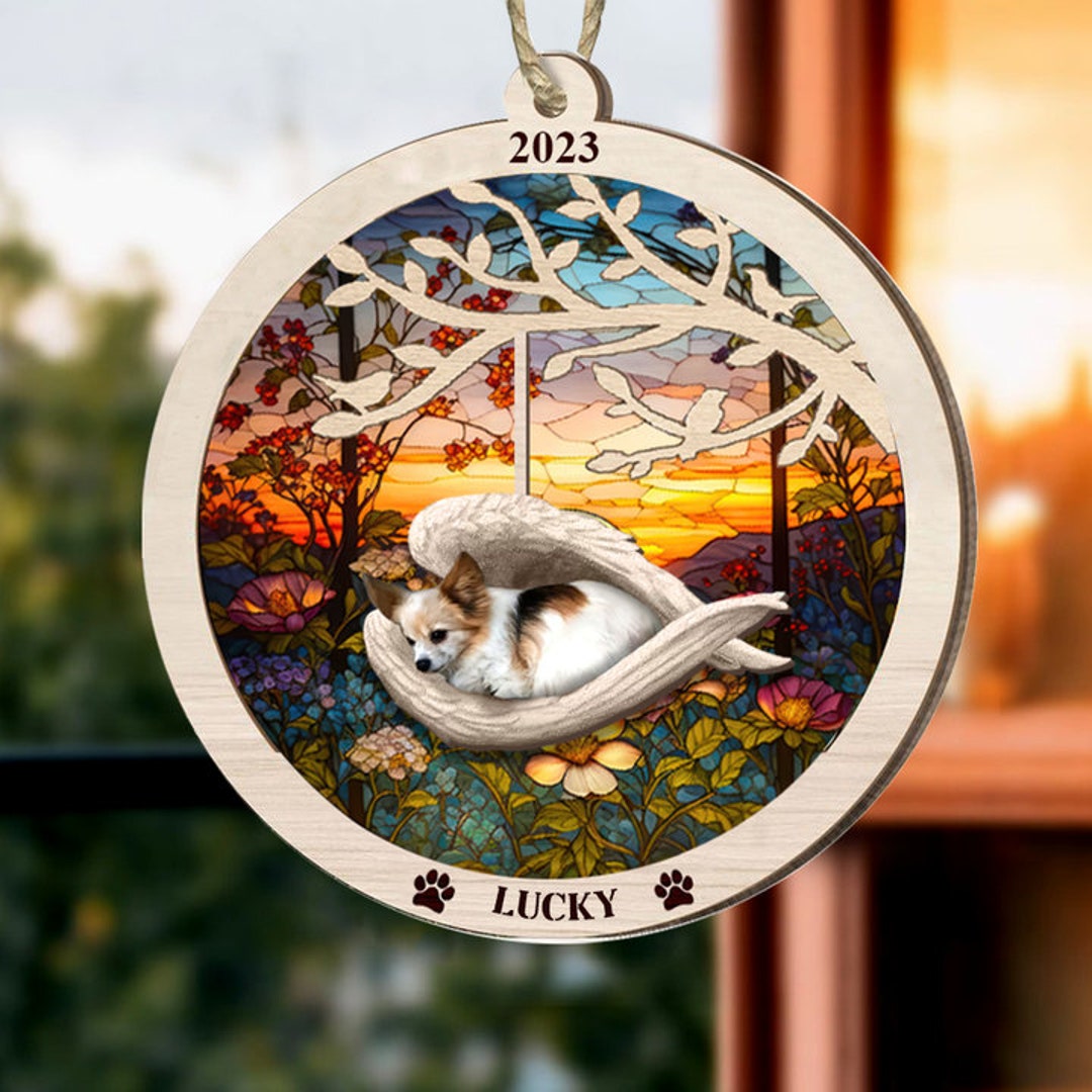Personalized Papillon Memorial Suncatcher Ornament, Pet Sleeping in the ...