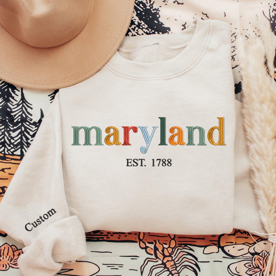Maryland Sweatshirt, Maryland State Embroidered Crewneck, Maryland ...