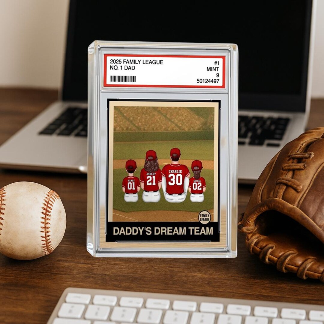 Retro Baseball No. 1 Dad Man & Kids Sitting Trading Card Style ...