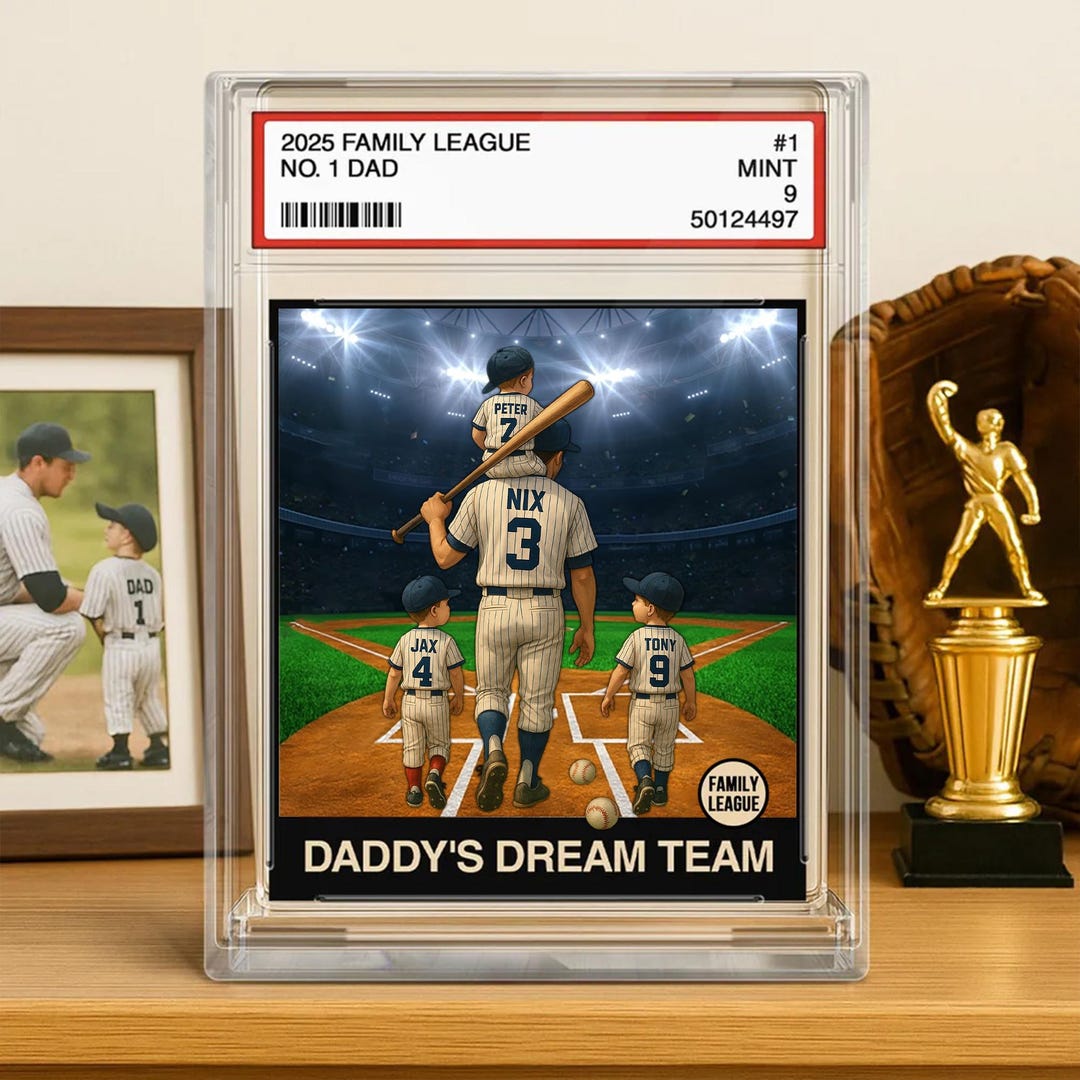 Custom Baseball No. 1 Dad Grandpa Man & Kids Trading Card Style ...