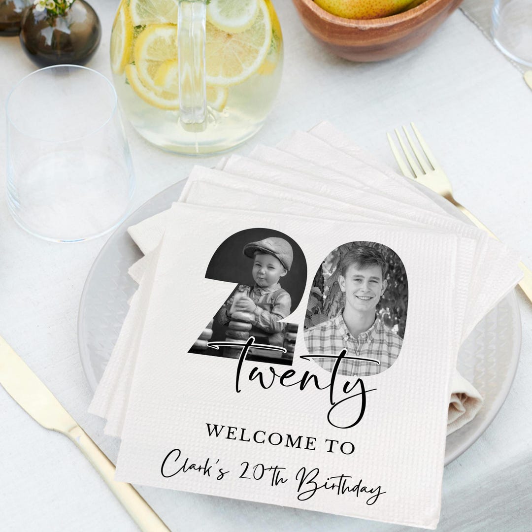 Custom 20th Birthday Napkins, Twenty Birthday Decorations, Personalized ...