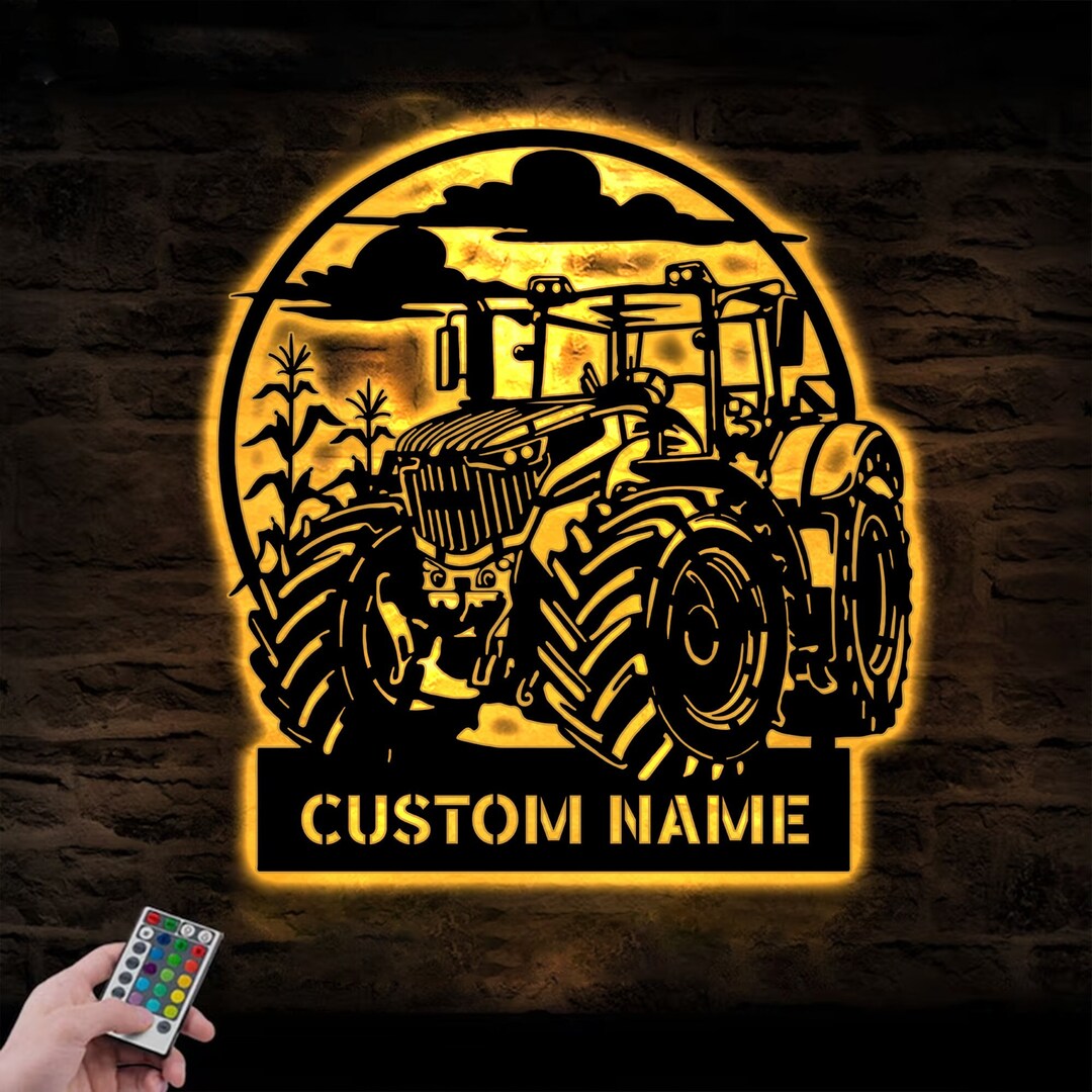 Custom Name Tractor Driver Metal Wall Art With Led Lights, Custom Farm ...