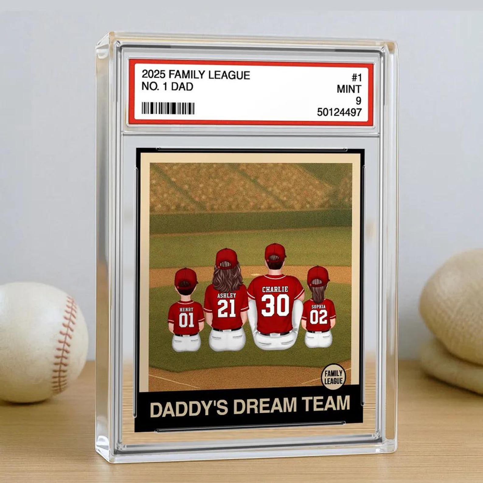 Retro Baseball No. 1 Dad Man & Kids Sitting Trading Card Style ...