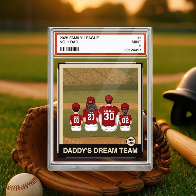 Retro Baseball No. 1 Dad Man & Kids Sitting Trading Card Style ...