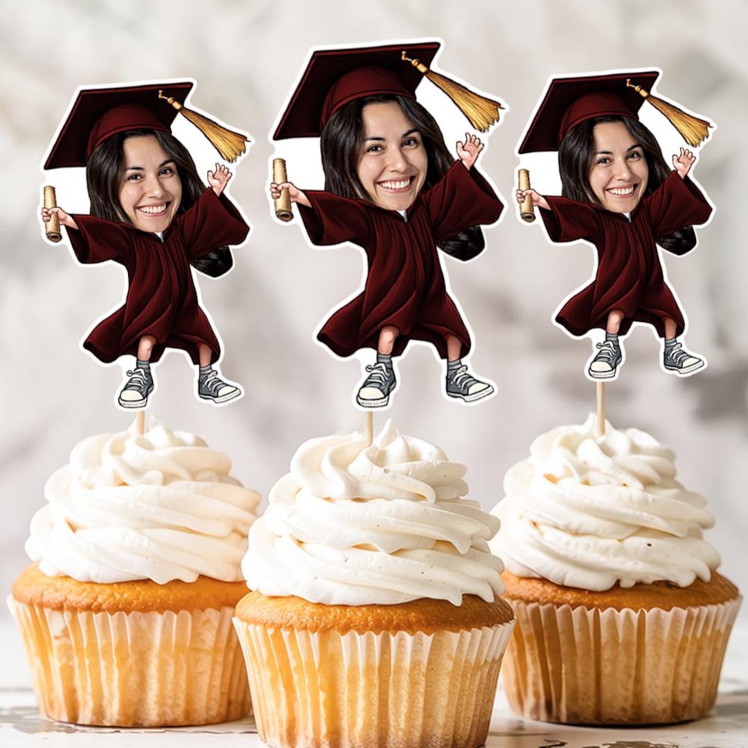 Graduate Personalized Face Cupcake Toppers, Graduation Photo Cupcake ...
