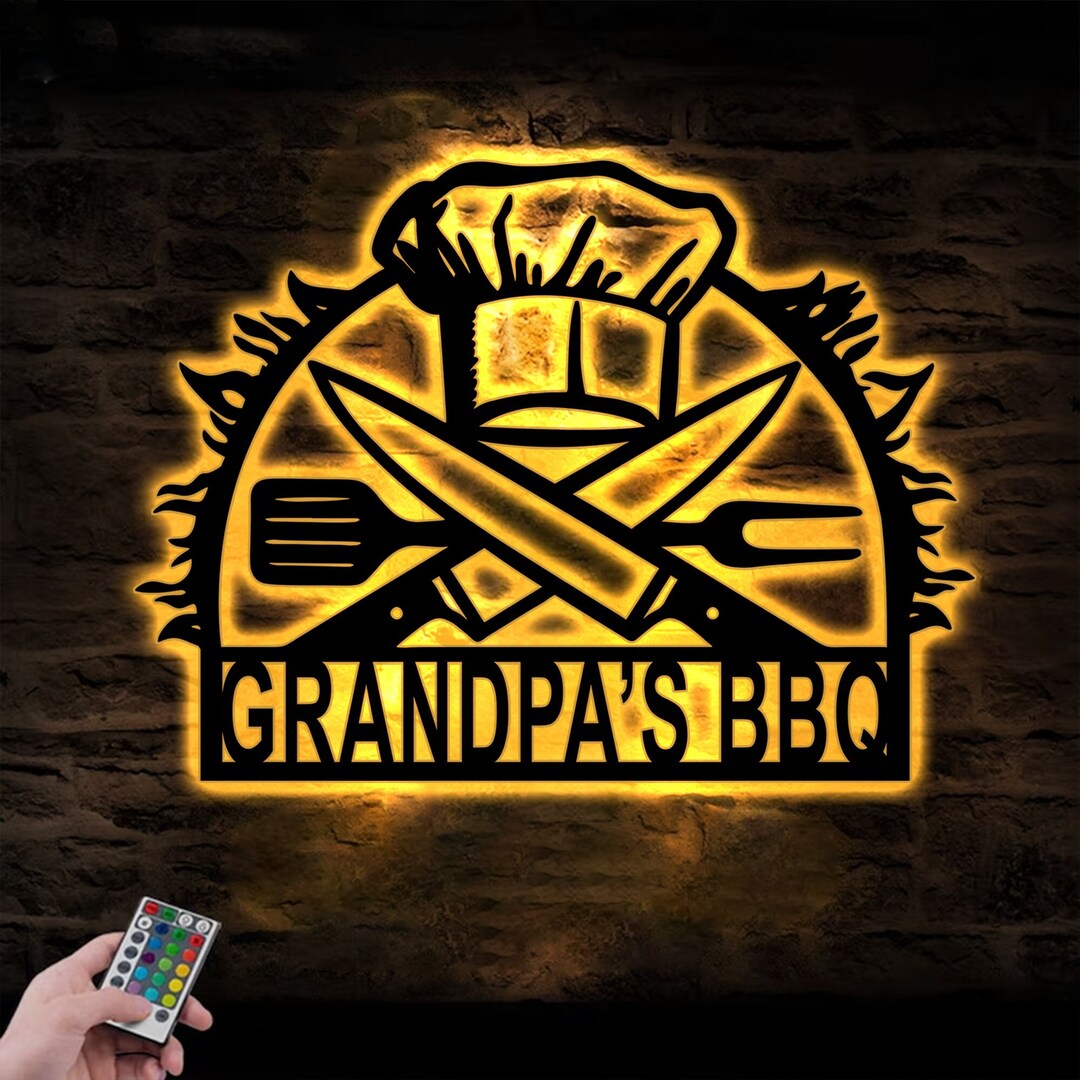 Custom Backyard BBQ Metal Sign With Led Lights for Grandpa, Custom ...