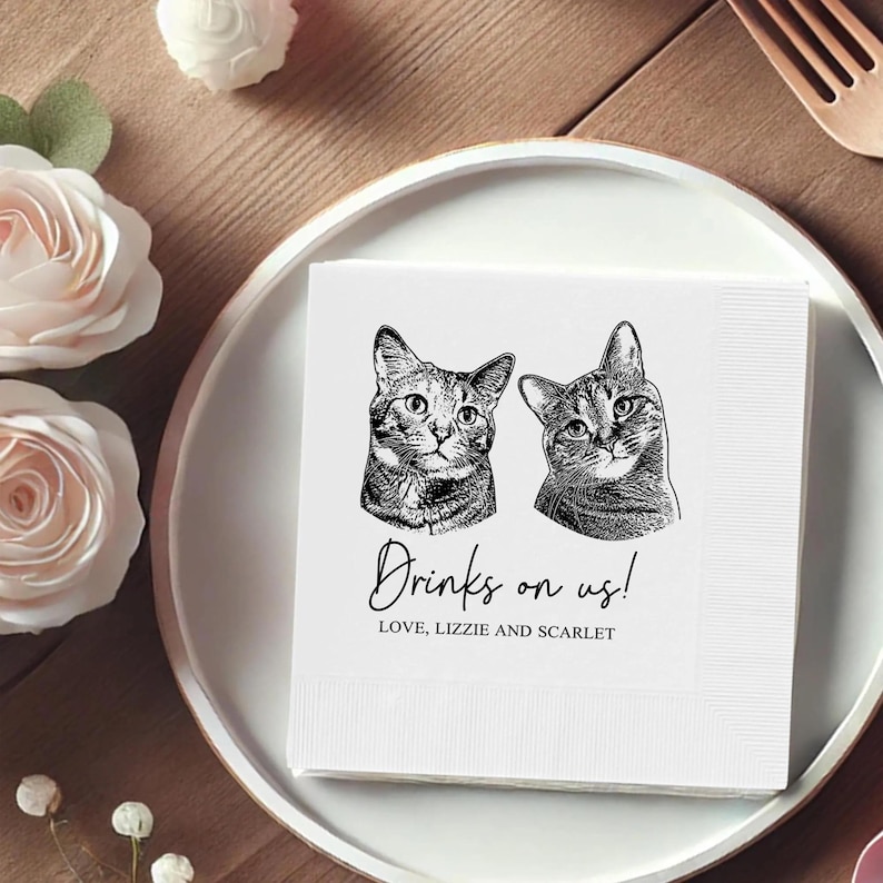 Custom Cat Portrait Wedding Napkins, Custom Pet Cocktail Napkins ...