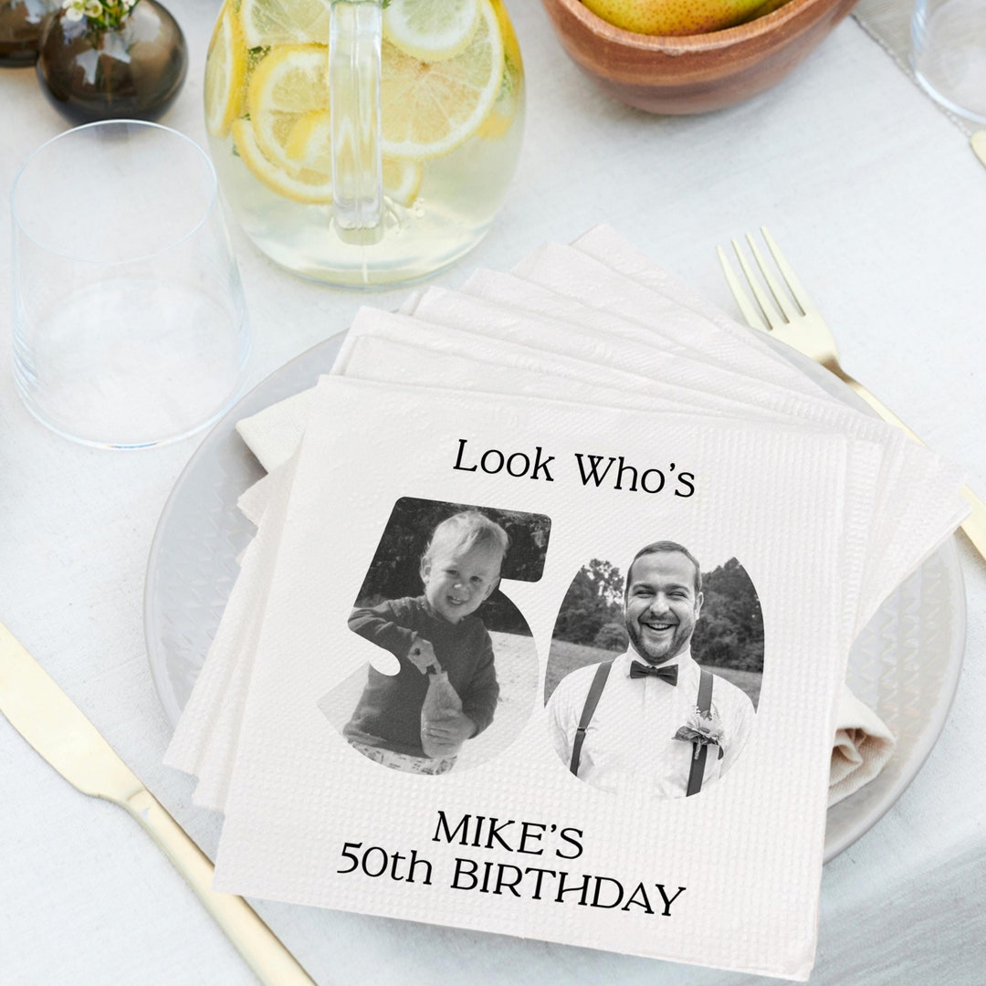 Custom 50th Birthday Napkins, Look's Who 50th Birthday, Personalized ...
