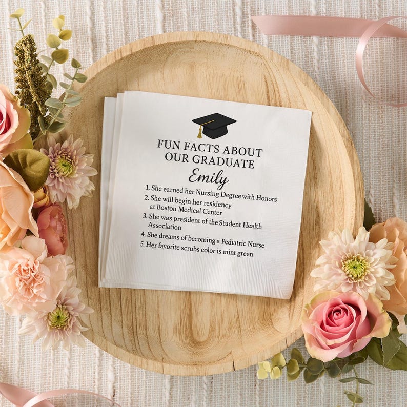 Custom Fun Facts Graduation Napkins for Grad Party Decor, Beverage ...