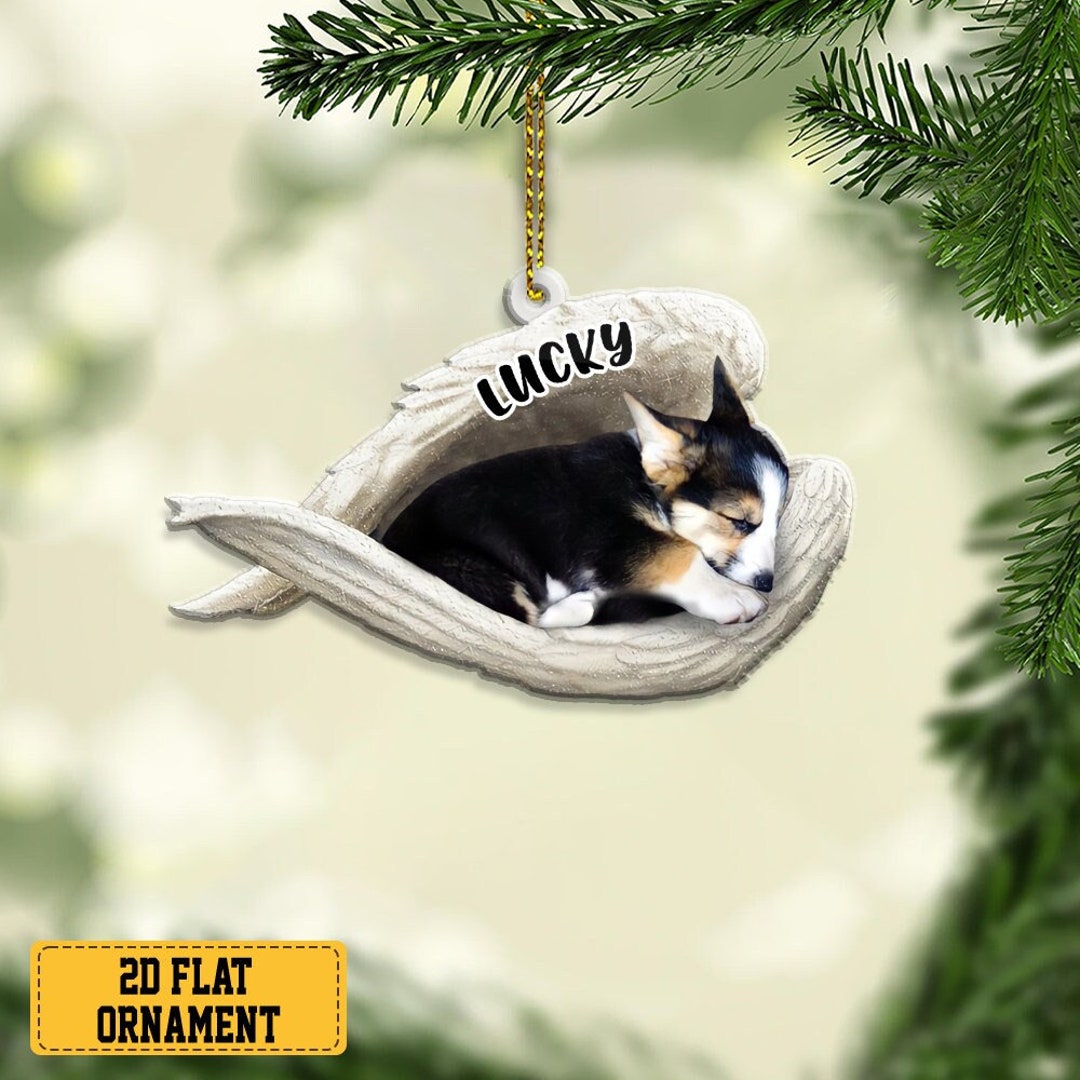 Personalized Name Tricor Corgi Sleeping Angel Ornament in the Wings ...