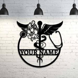 Nurse Metal Wall With LED Personalized Family Name Medical Student Gift ...