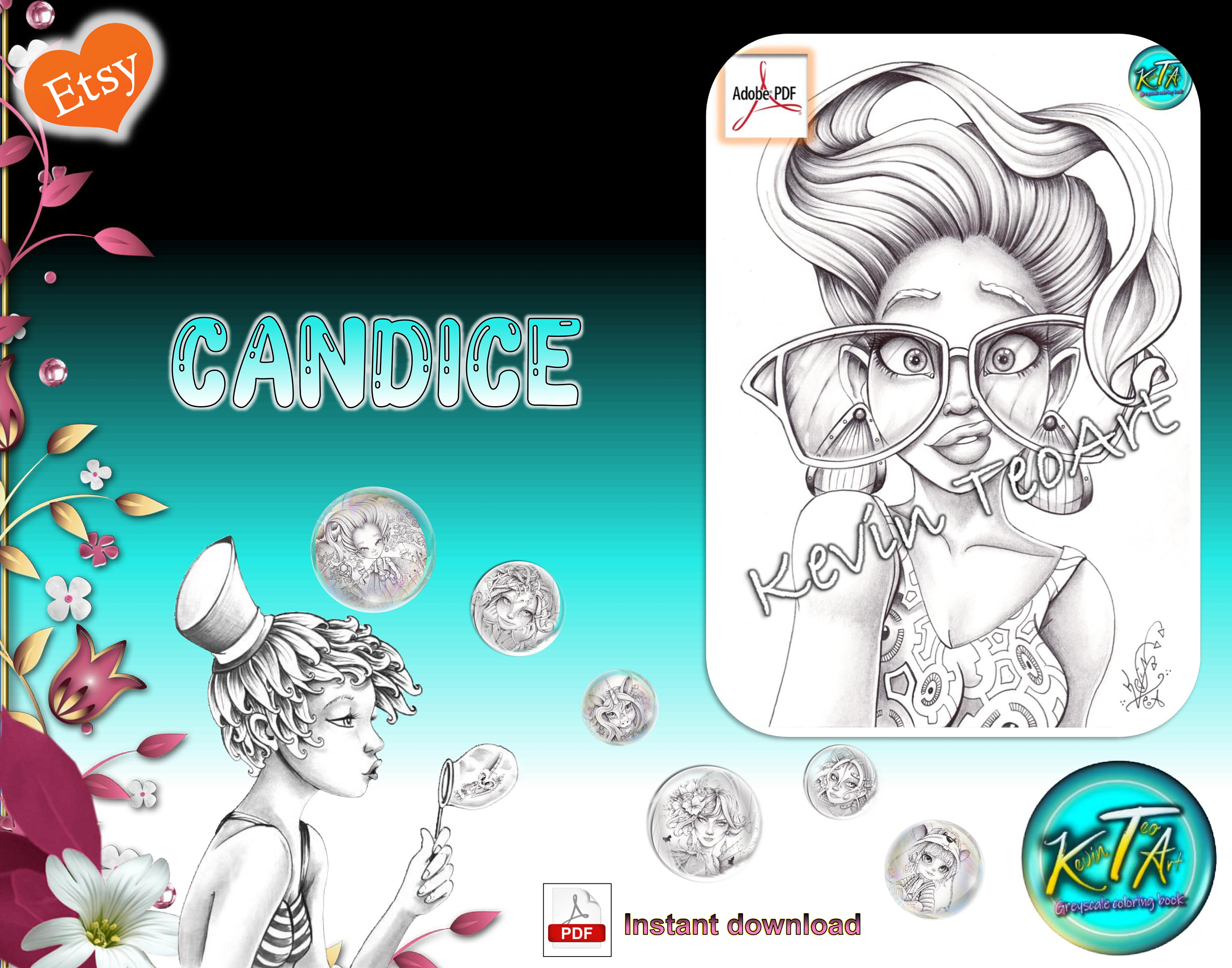 Candice / Kevin Teoart / Coloring Page / Grayscale Illustration - Etsy ...
