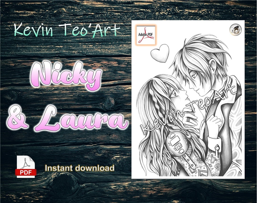 Nicky & Laura / Kevin Teoart / Coloring Page / Grayscale Illustration ...