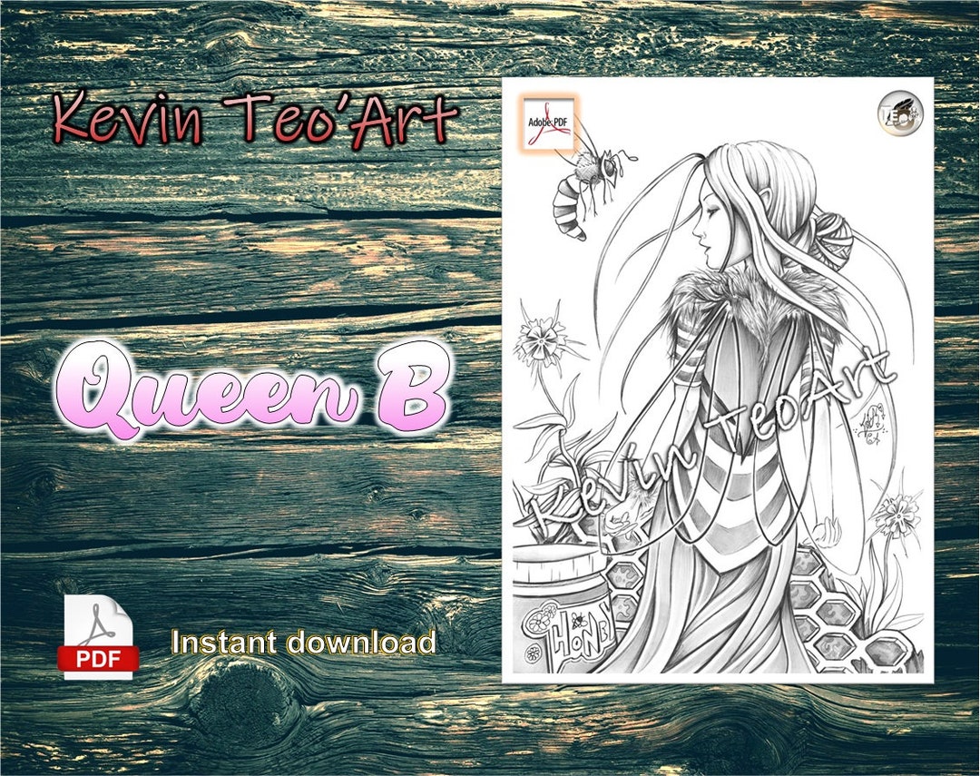 Queen B / Kevin Teoart / Coloring Page / Grayscale Illustration ...