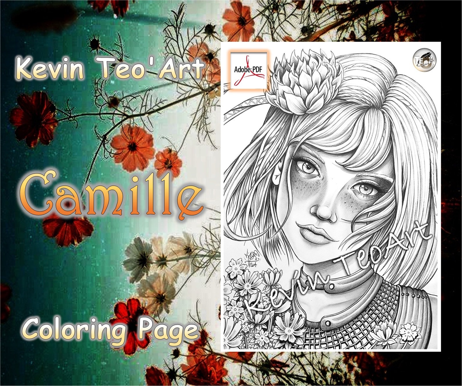 Camille / Kevin Teoart / Coloring Page / Grayscale Illustration - Etsy