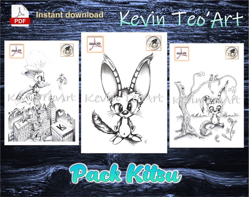 Pack 3 Kitsu / Kevin Teoart / Coloring Page / Grayscale Illustration ...