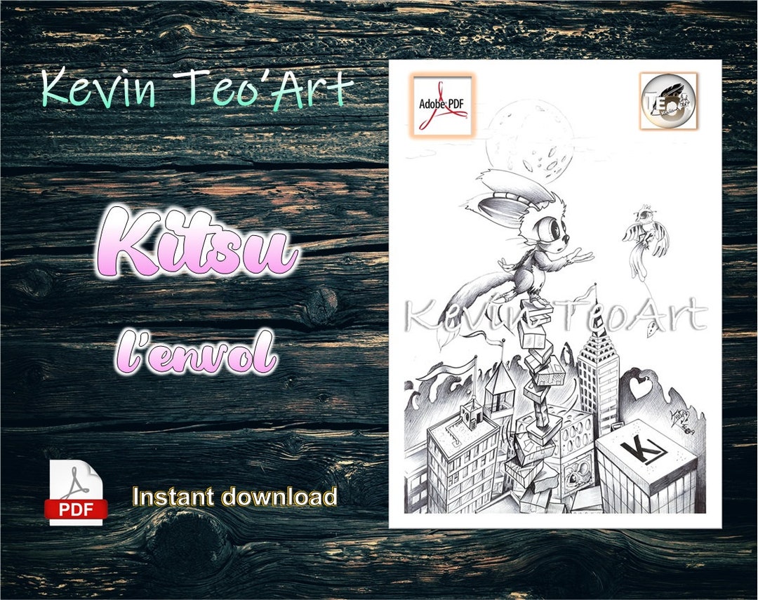 Kitsu L'envol / Kevin Teoart / Coloring Page / Grayscale Illustration / Coloring Page / Download ...