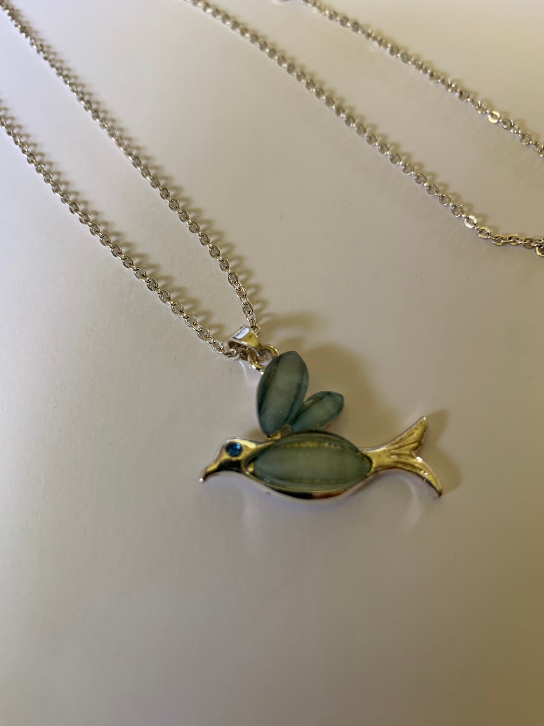 RNM Blue Bird Stone Pendant Necklace - Etsy