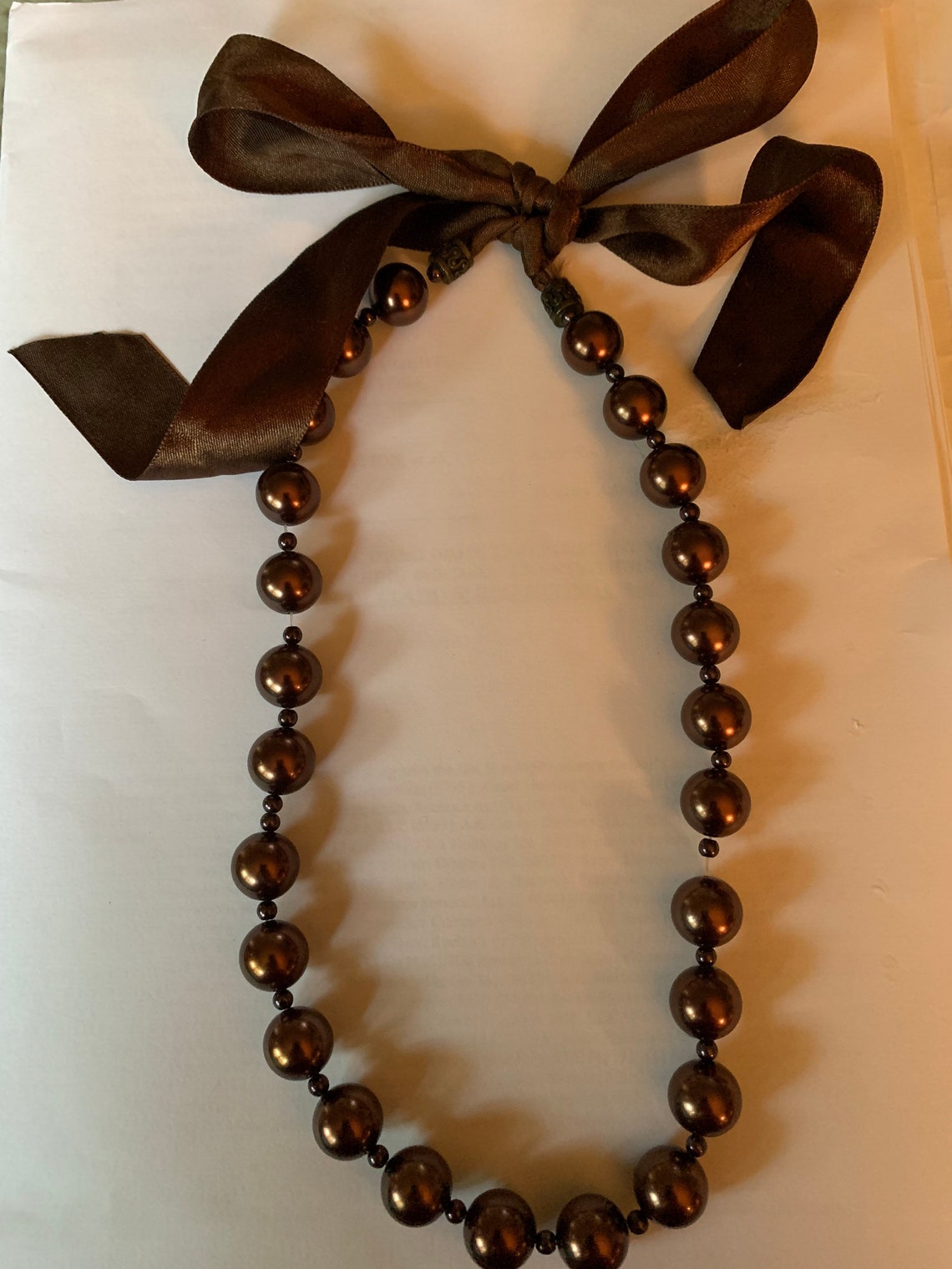 Vintage Brown Beaded Necklace - Etsy