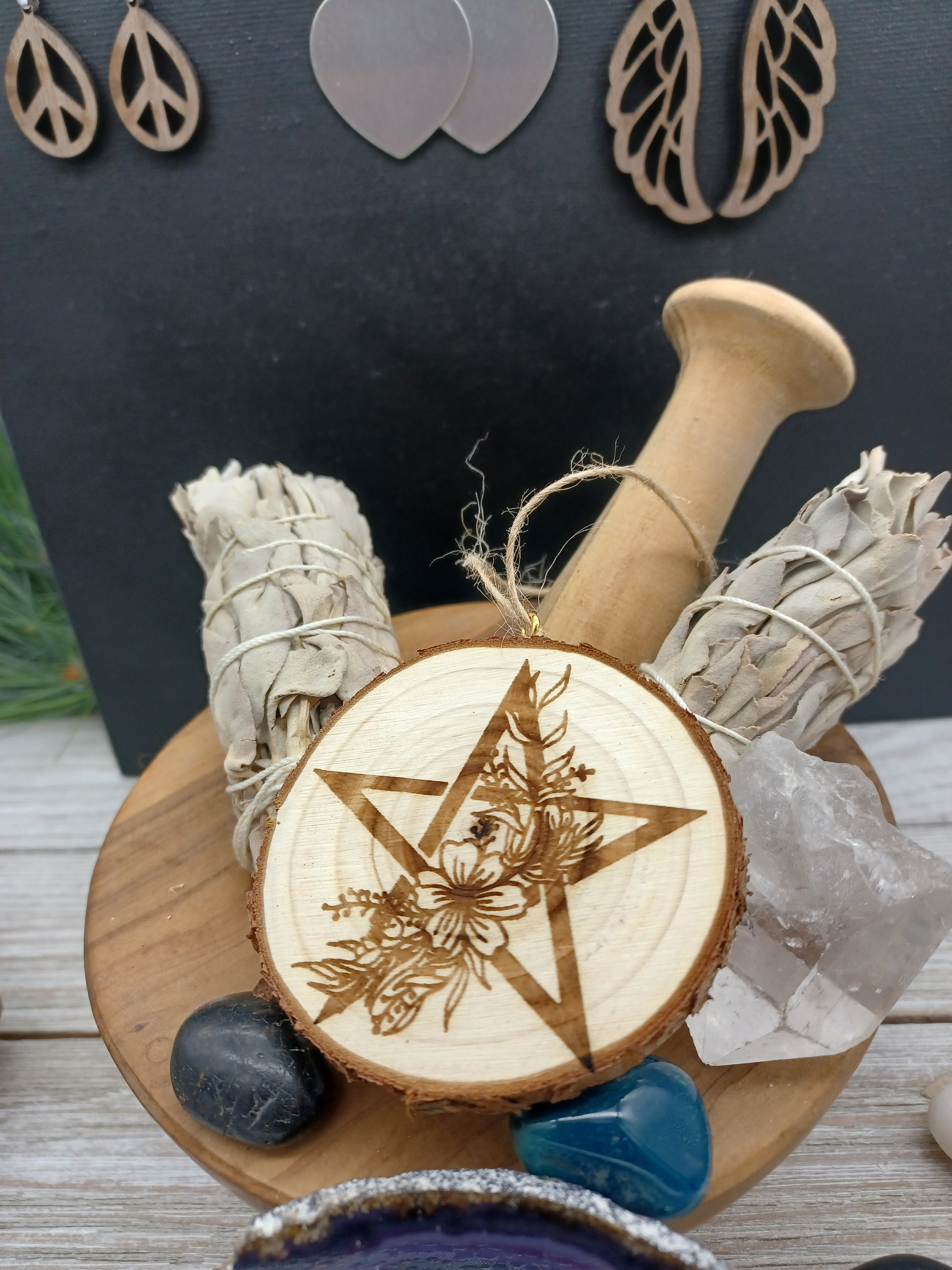 Engraved Natural Wood Pentagram - Etsy