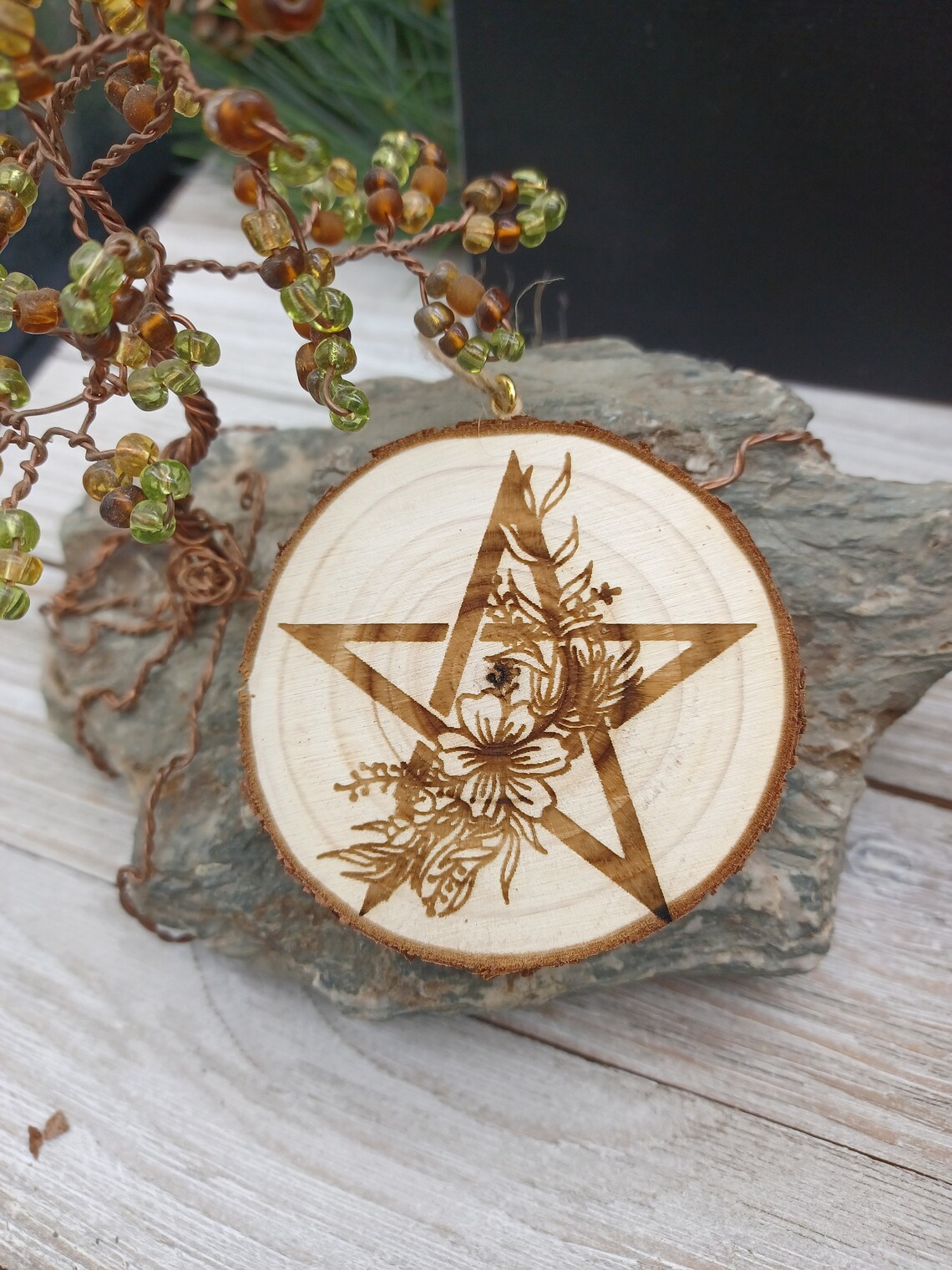 Engraved Natural Wood Pentagram - Etsy
