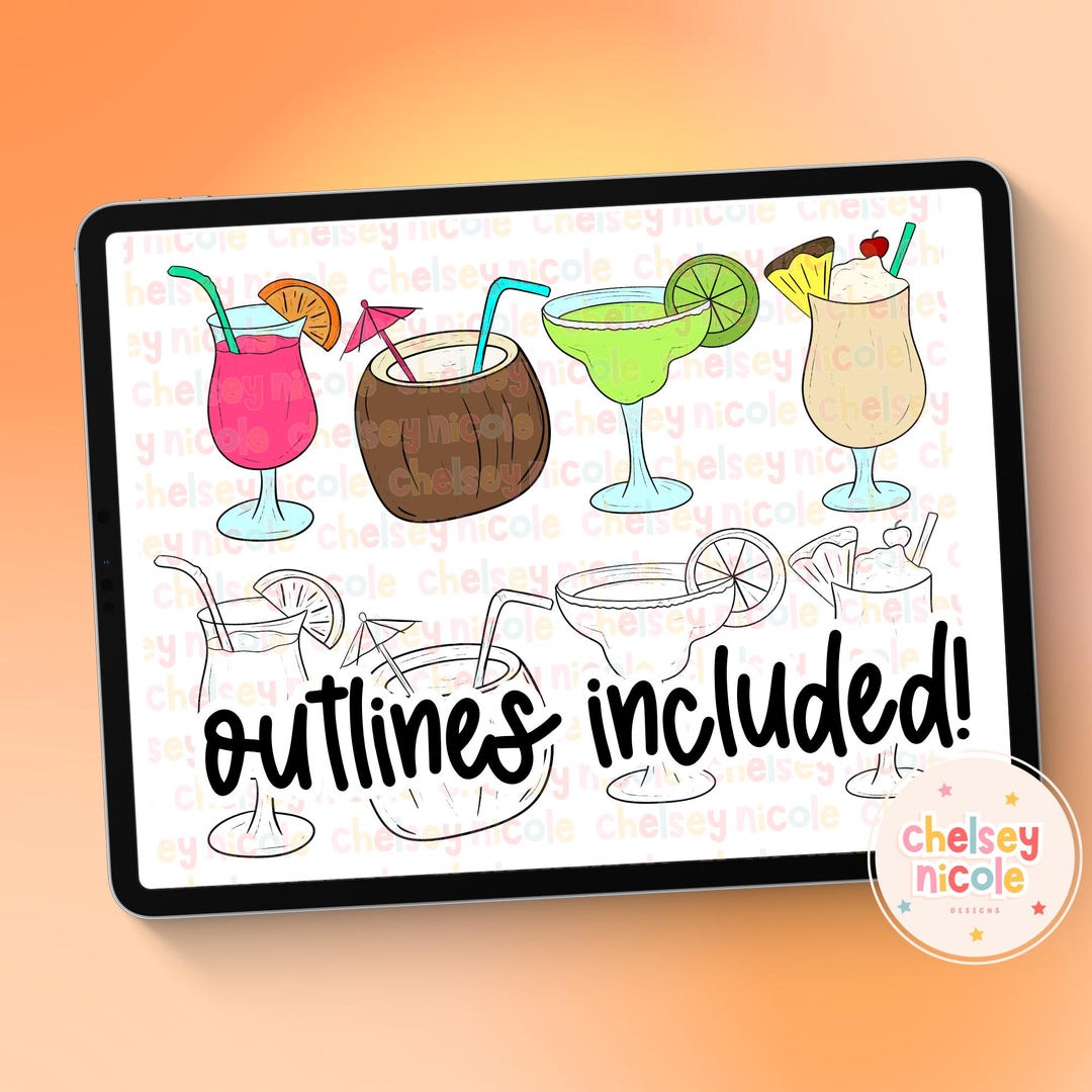 Summer Drink Clip Art Bundle - Outlines Included - COMMERCIAL USE ...