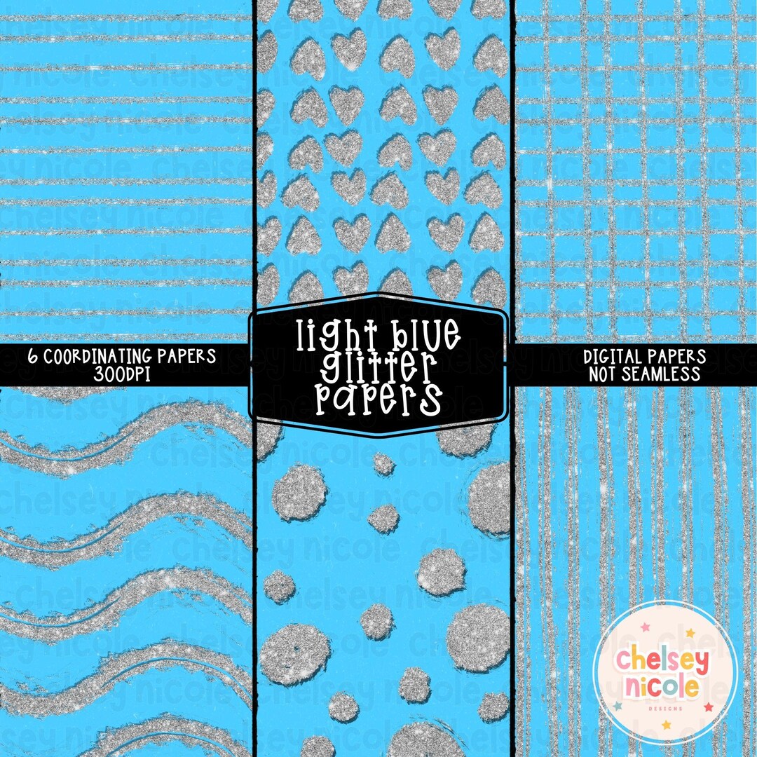 Light Blue & Silver Glitter Digital Papers, PNG, Scrapbooking Papers ...