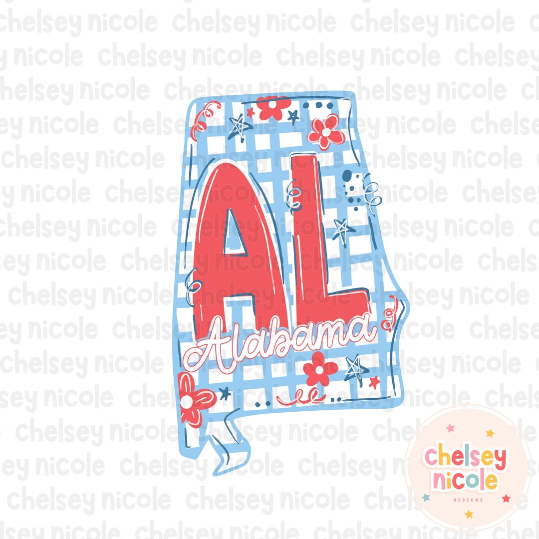 Hand Drawn State PNG | Alabama Red White Blue State - Etsy