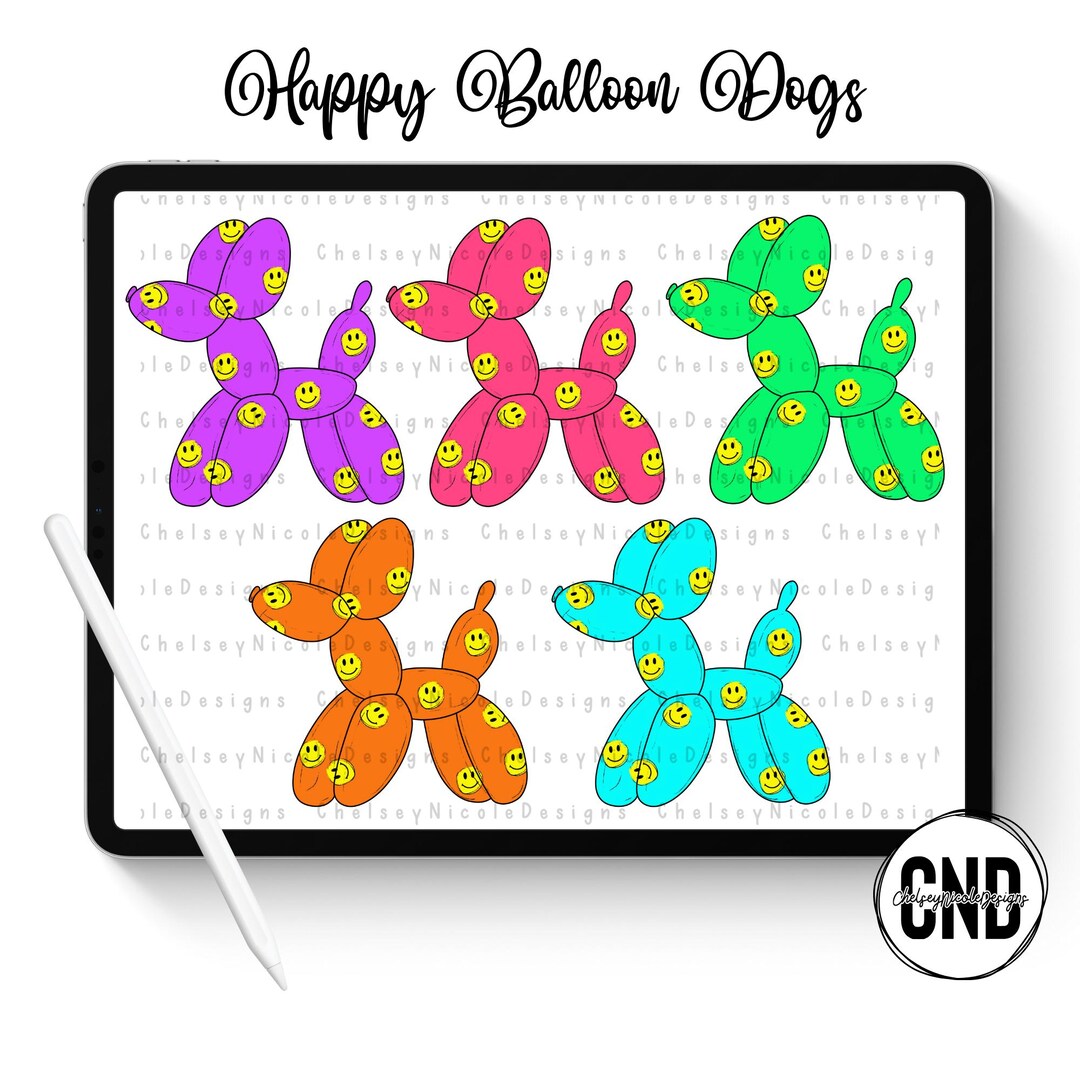 Happy Balloon Dog Clipart Set - Neon Balloon Dog Clipart - Commercial ...
