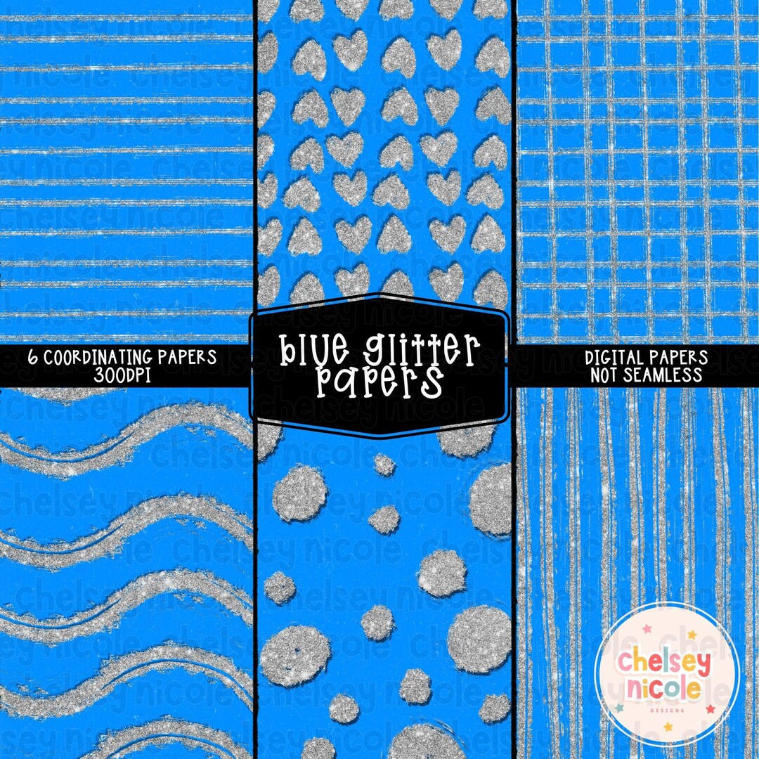 Blue & Silver Glitter Digital Papers, PNG, Scrapbooking Papers, Digital ...