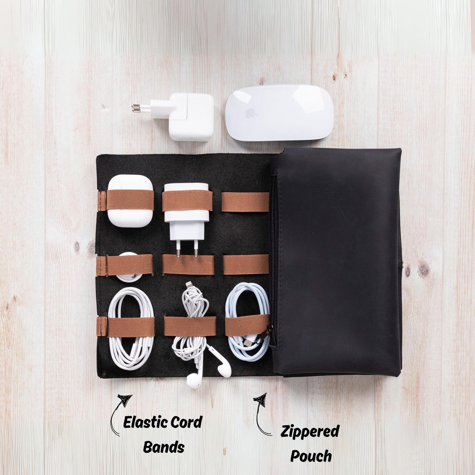 Custom Leather Cable Organizer Bag, Cable and Charger Organizer, Travel ...
