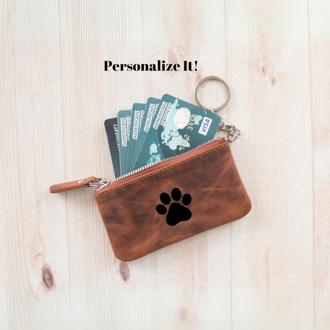 Brown Leather Keychain Wallet, Mini Wallet Keychain, Keychain Wallet ...